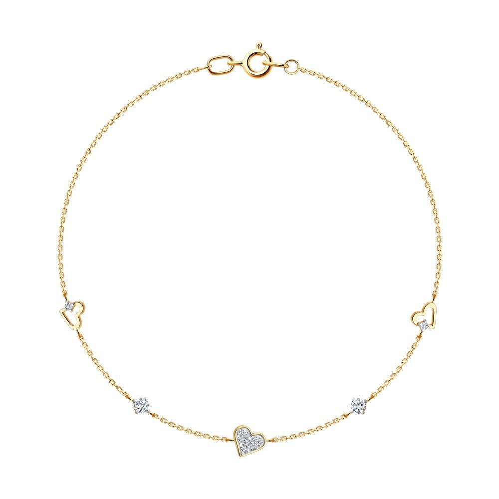 Браслет, красное золото, 585 проба, фианит