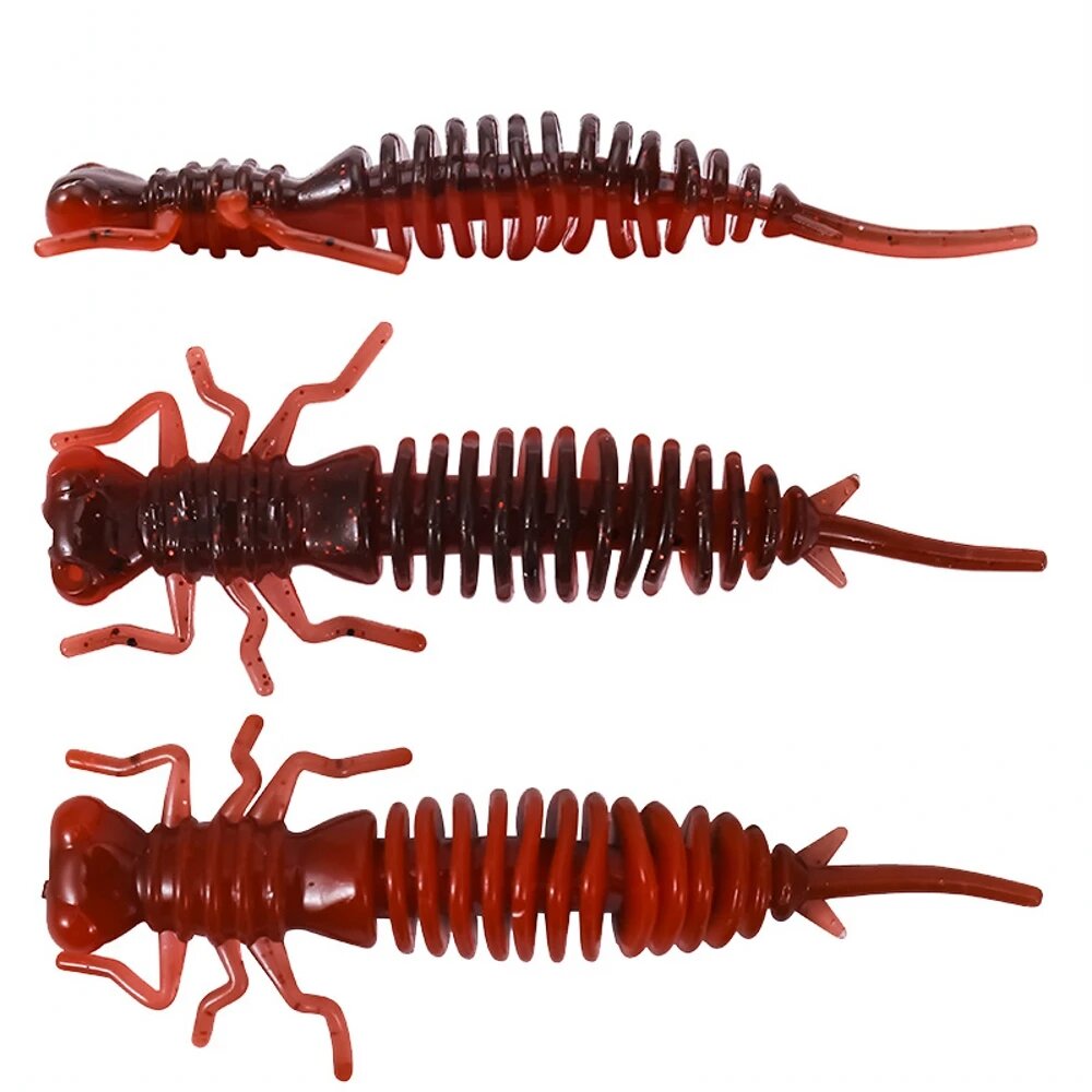 Силиконовые приманки-личинки стрекозы 55/75/100 мм Бордовый, 55mm 10pcs, Color O