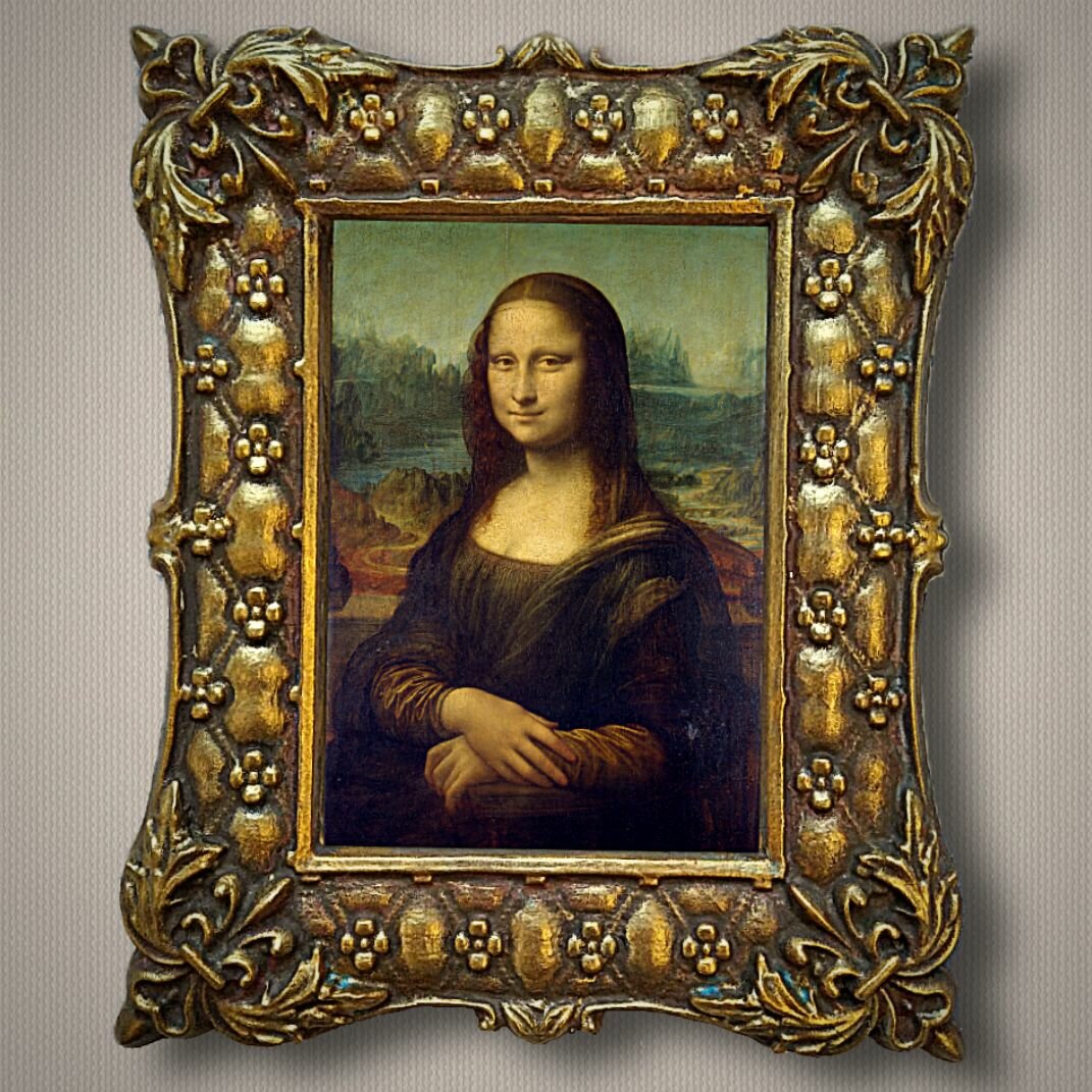 Картина "Мона Лиза" Джоконда. Леонардо да Винчи. В гипсовой рамке. Принт. Репродукция.