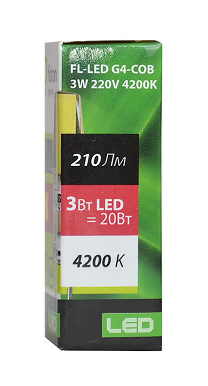 2шт/уп. Лампа LED Капсула 3W 230V G4 PIN 210Лм 4200К Угол 360 град. D-10mm L-32mm Свет Дневной белый Foton Lighting, уп. 2шт