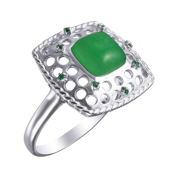Кольцо, серебро, 925 проба, фианит, агат