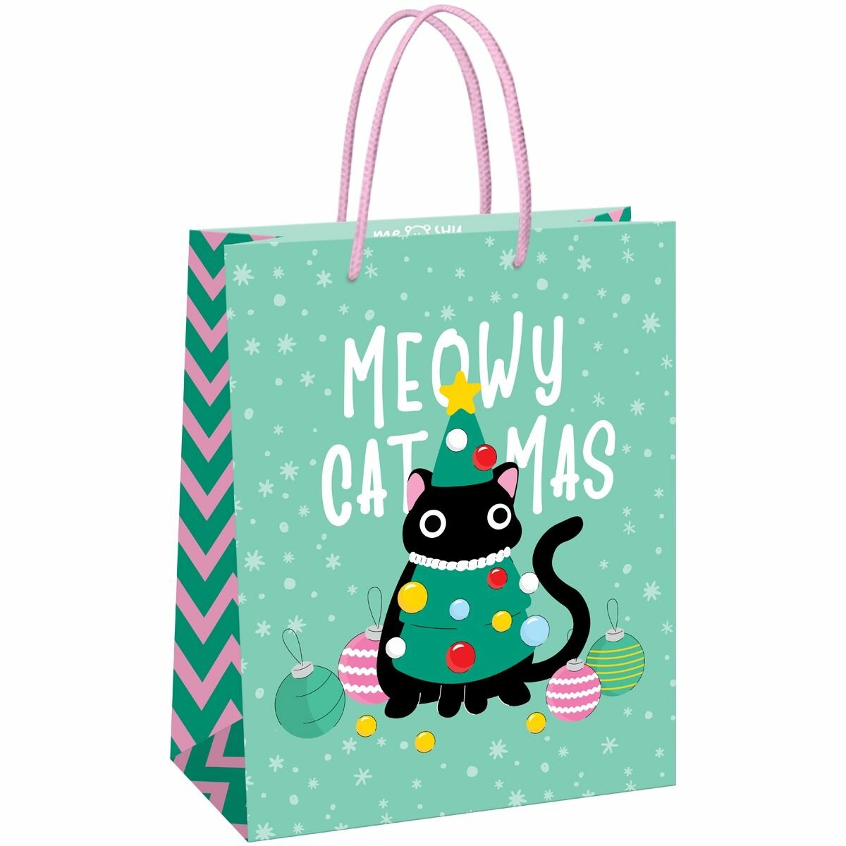 Пакет подарочный Meshu 26х32х12 см "Meowy Christmas", выборочный лак, матовая ламинация