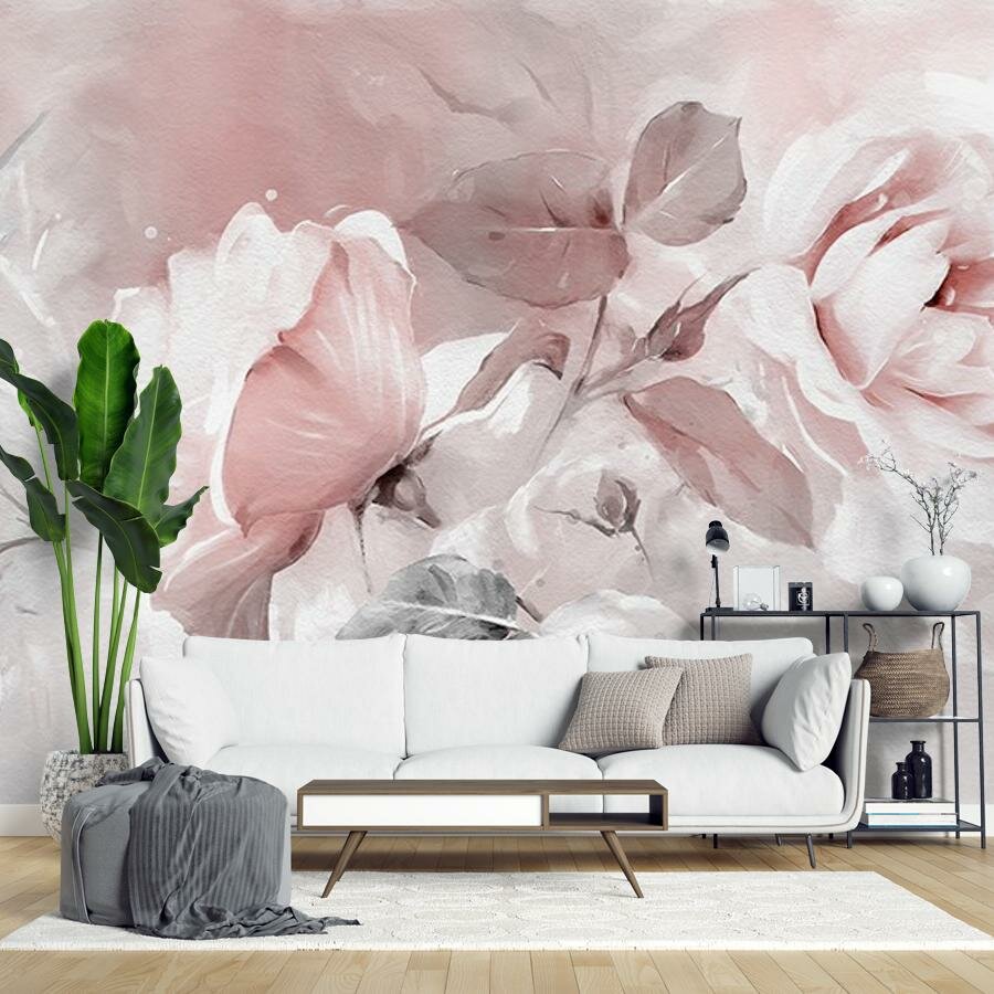 Фотообои Акварельные 3D розы 9-1680-M-Холст 270 x 300 см (ВхШ) Бесшовные, флизелиновые, влагостойкие обои MasterFresok