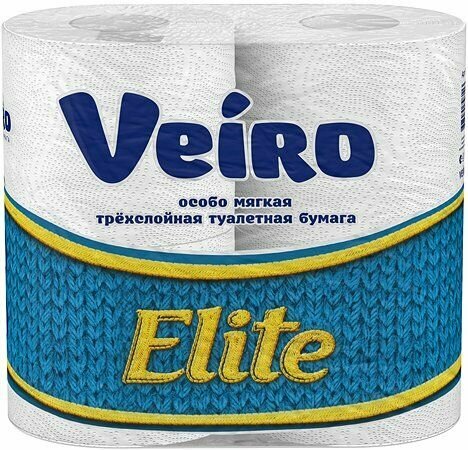 Бумага туалетная Veiro Elite, белая, 3-слоя, 4 шт
