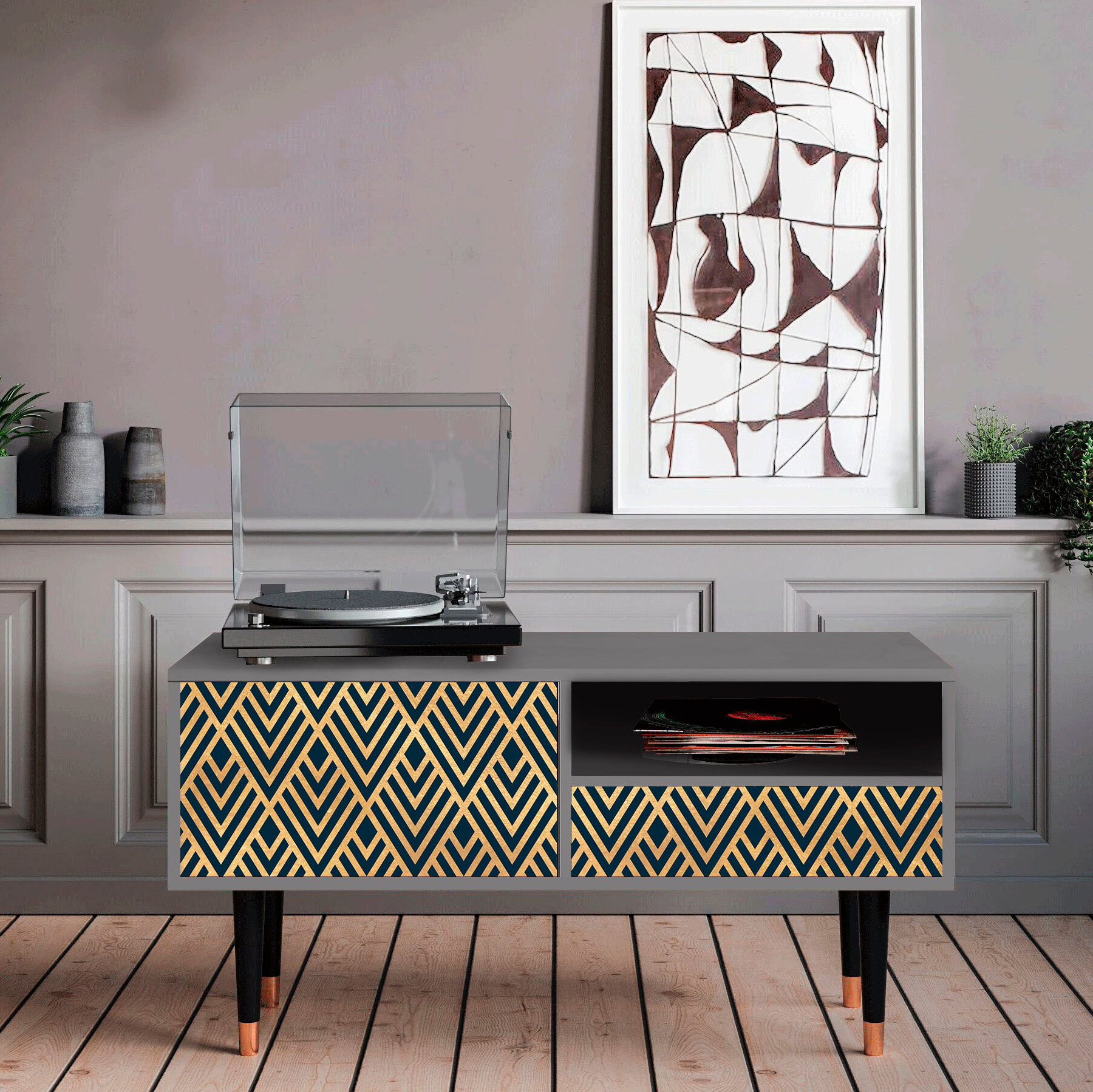 ТВ-Тумба - STORYZ - T3 Egypt Triangles, Размер - 115 x 59 x 48 см, Цвет корпуса - , Серый