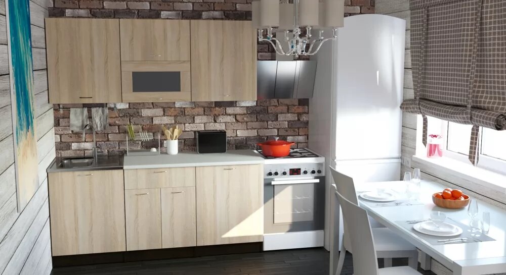 Кухонный гарнитур Герда Симона макси 1800 мм, каркас ЛДСП, фасад ЛДСП; Стекло, Венге/Дуб сонома