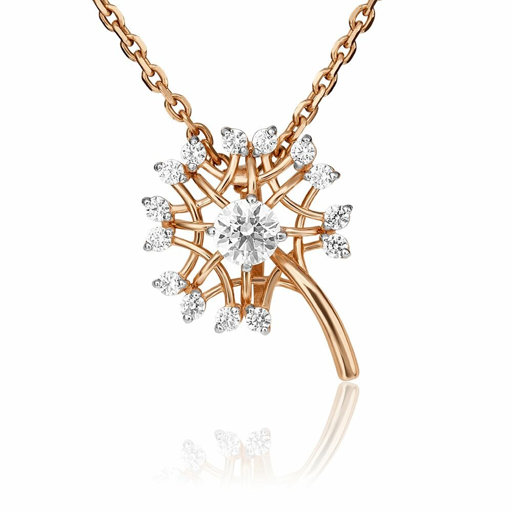 Подвеска, красное золото, 585 проба, фианит