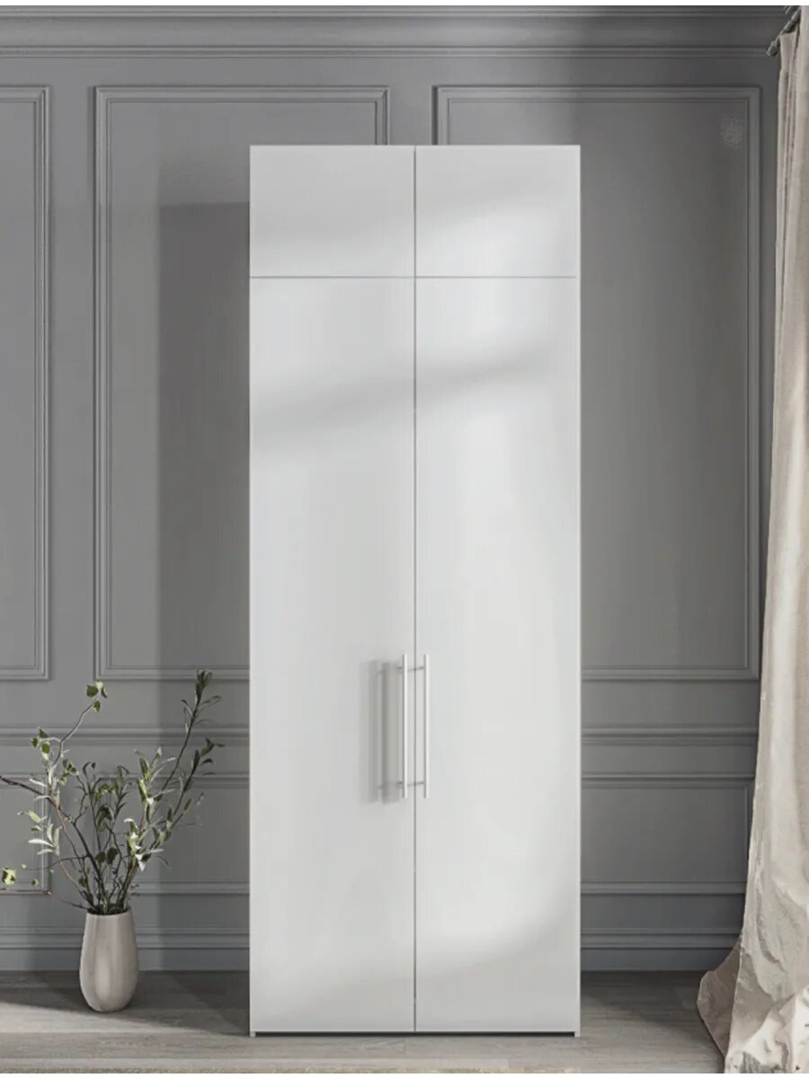 Casa Mia 90х260х50 см. Шкаф для одежды распашной 2-дверный с антресолью, белый, ручка рейлинг 320 мм