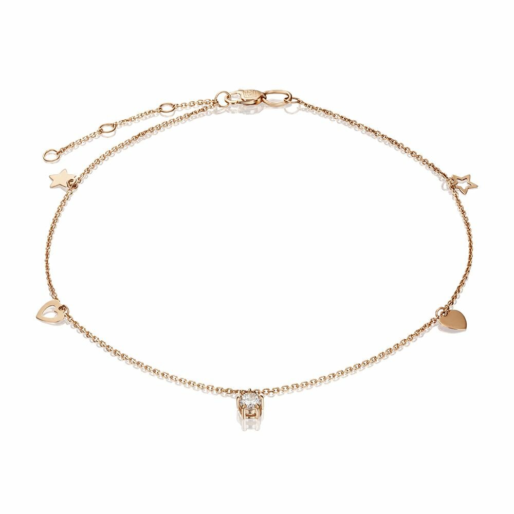 Браслет, красное золото, 585 проба, фианит