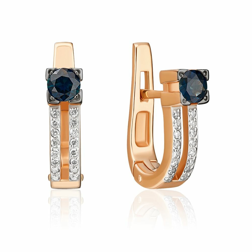 Серьги, красное золото, 585 проба, сапфир, бриллиант