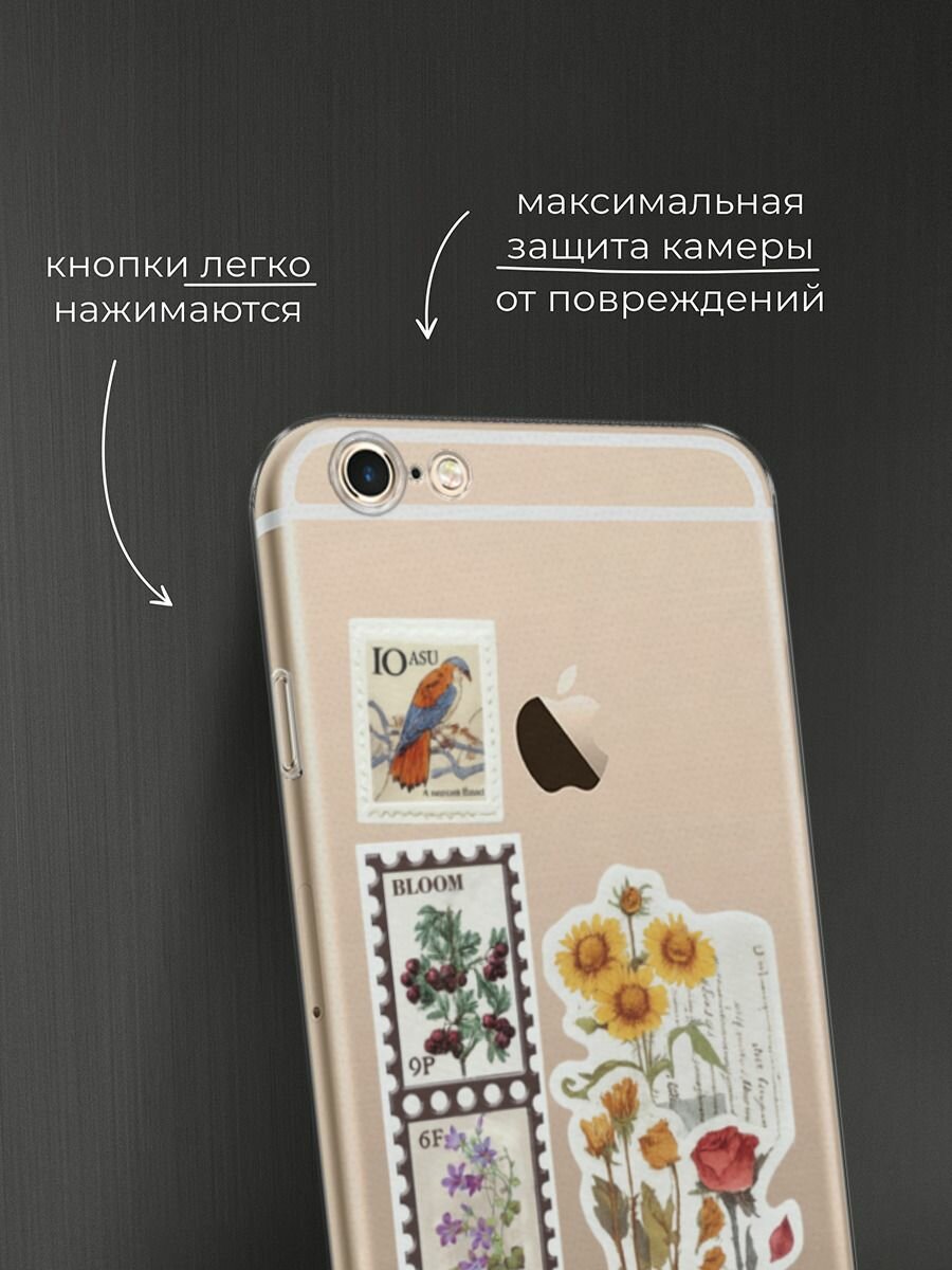 Чехол на Apple iPhone 6 Plus/6S Plus / Айфон 6 Плюс/Айфон 6С Плюс с принтом Марки с цветами — фото 1