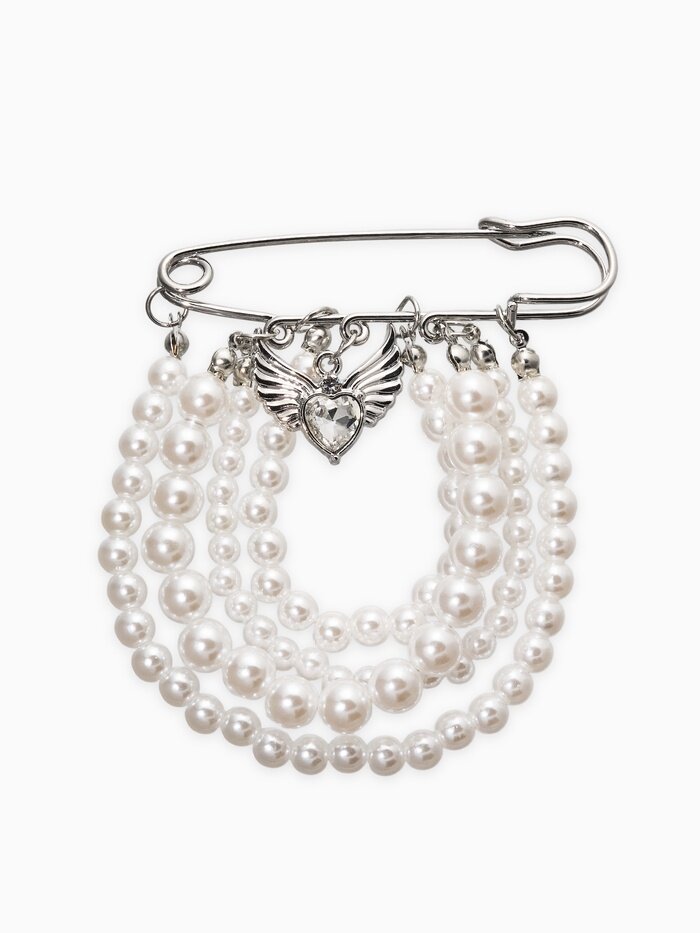 Булавка «Жемчужная россыпь», 6.5 см, d подвесок=5+6+8 см, белая в серебре