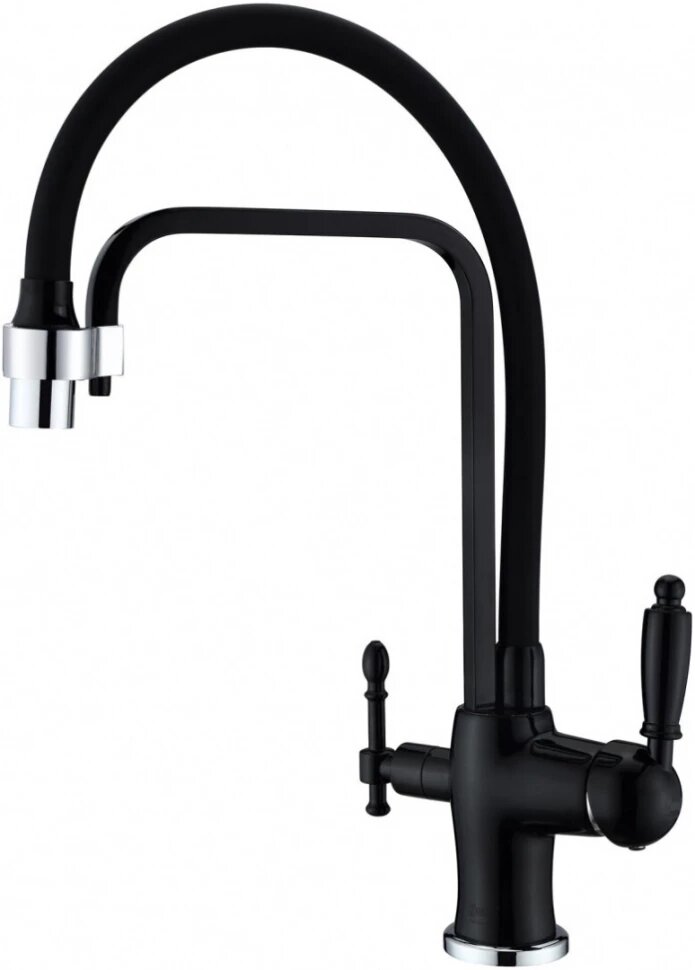 Смеситель для кухни Zorg ZR 342-6 YF BLACK с подключением к фильтру, гибким изливом, черный