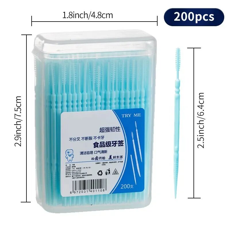 Зубочистки межзубные 200 шт, Blue 1x Box