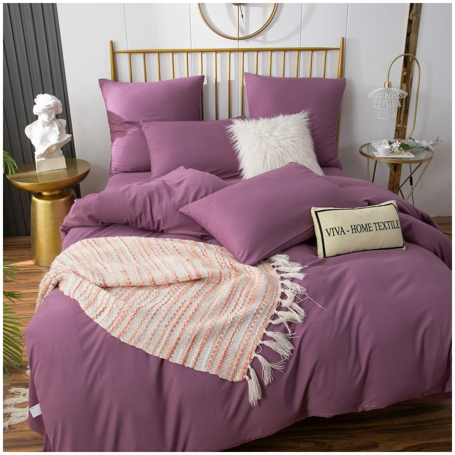 Комплект постельного белья Однотонный Сатин CS043, Евро, наволочки 4 шт