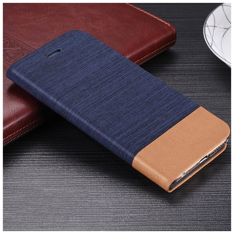 Чехол-книжка для Xiaomi POCO X3 / X3 NFC / X3 Pro из водоотталкивающей ткани под джинсу с вставкой под кожу синий