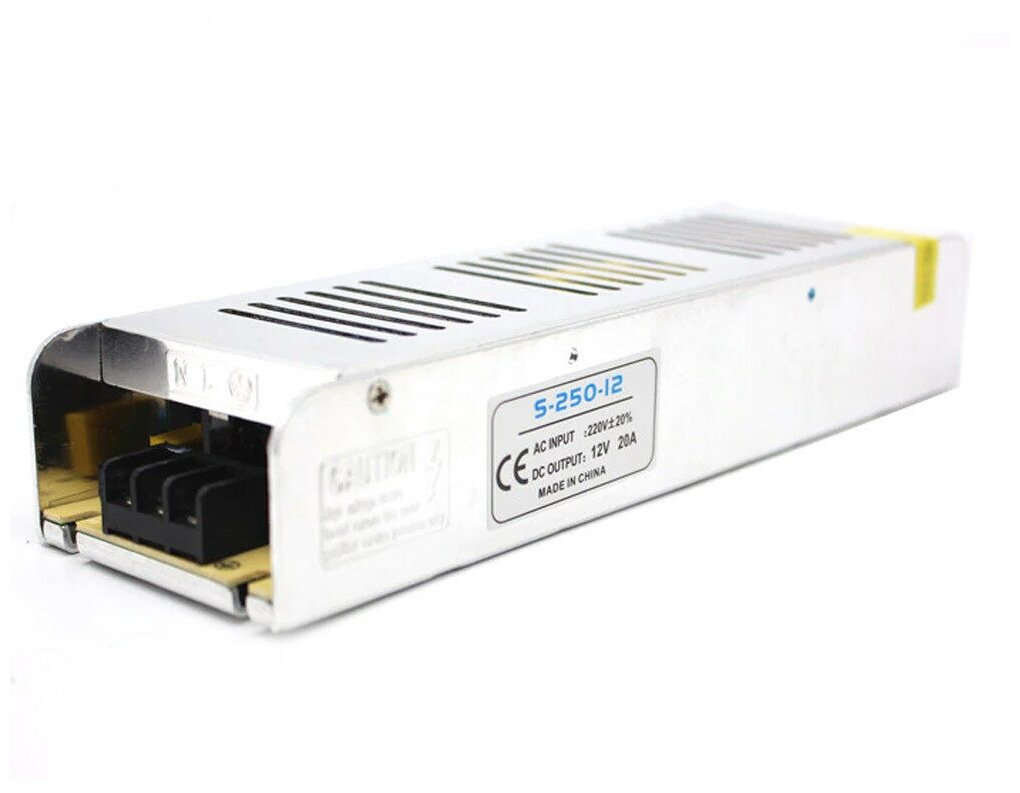 Блок питания, 12 Вольт DC, 250 Ватт, узкий slim, IP33