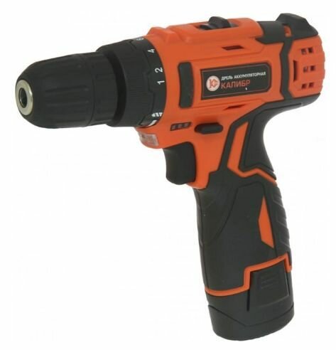 Дрель-шуруповерт аккумуляторная калибр ДА-12/2+ (съёмный патрон, Li-Ion/2Ач, 12В, 15Нм, БЗП 0,8-10мм, кейс)