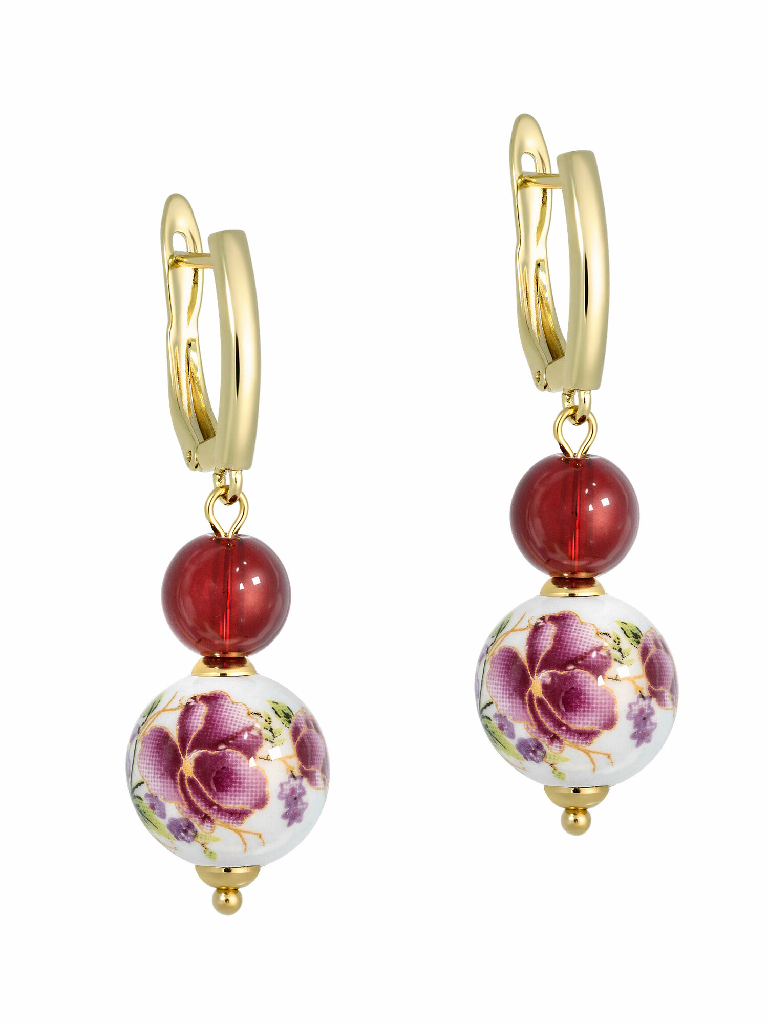 Серьги с подвесками, двусторонние, стекло, керамика