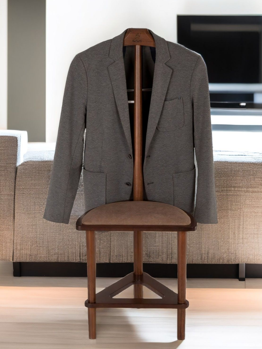 Вешалка деревянная костюмная с сиденьем PRIME Фьюжн цвет орех