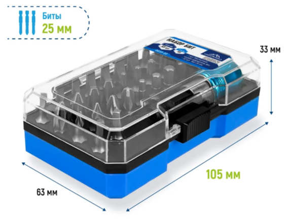Набор бит с магнитным держателем 1/4 VertexTools 33 шт.