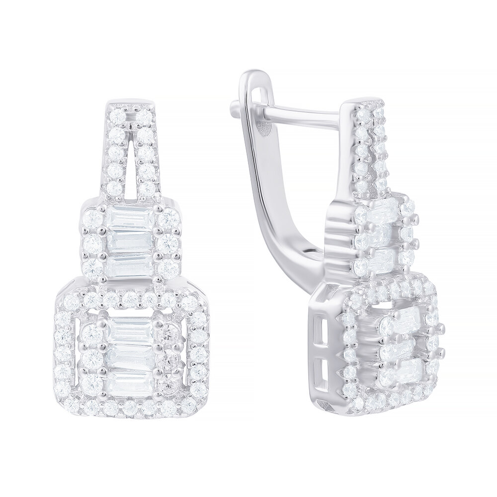 Серьги, серебро, 925 проба, фианит