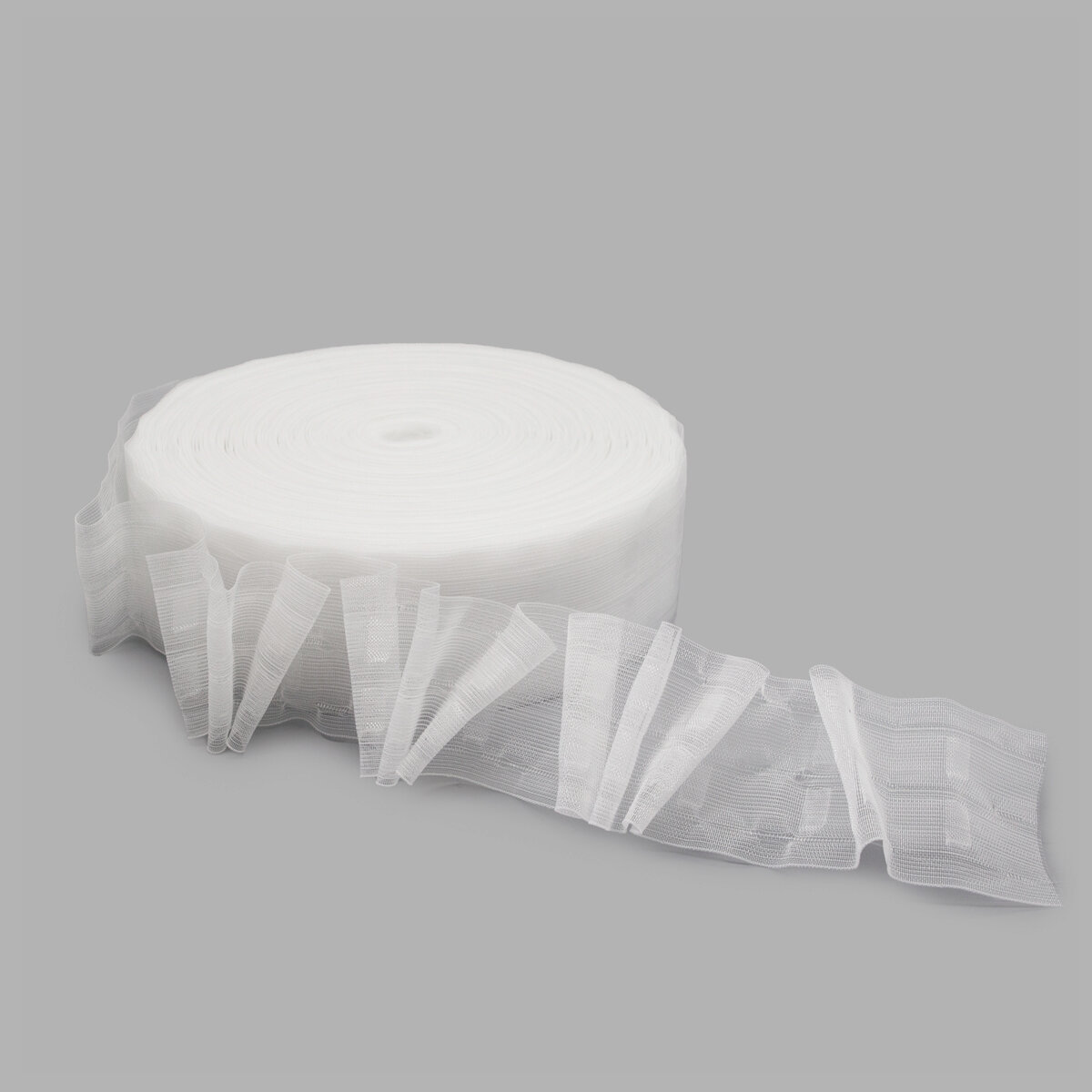 Шторная лента с петлями для крючков 6,7см*100м 'Лучевая складка', 2 ряда петель, 3 шнура, прозрачная, Протос