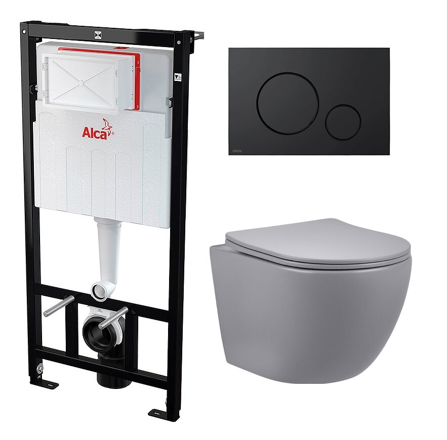 Комплект 3 в 1 инсталляция AlcaPlast + Унитаз подвесной Vincea Globo VT1-14SMG + черная кнопка