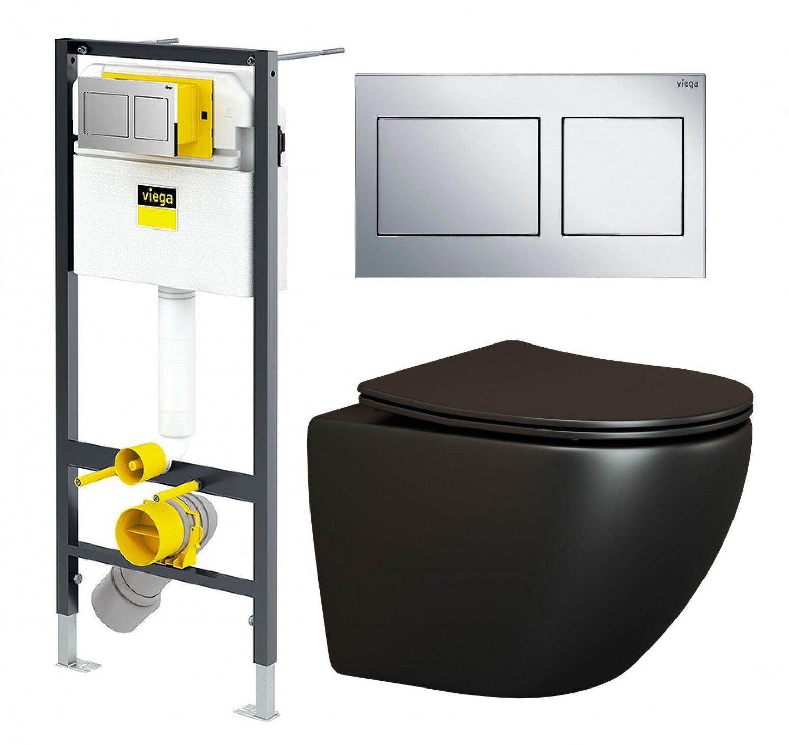 Комплект 3 в 1 инсталляция Viega Prevista Dry 8524.14 792596 + Унитаз подвесной Ceramica Nova Metropol CN4002MB + кнопка хром