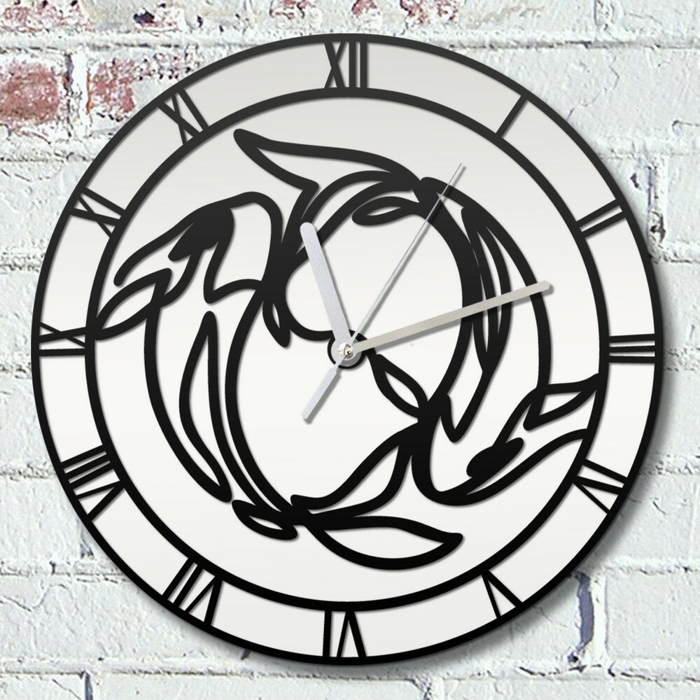 Настенные деревянные бесшумные часы эстетика Карпы (рыбки кои, Азия, атмосфера) - 5141