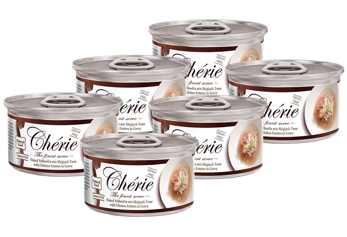 PETTRIC CHERIE GRAIN FREE TUNA & CHICKEN безз для взросл кошек с тунцом и куриц в подлив банка 80 гр 80 гр х 6 шт