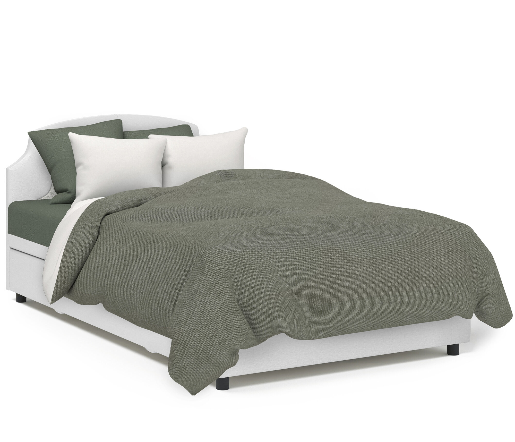 Тахта кровать Шарм, 90х198 см, серая рогожка и белая экокожа