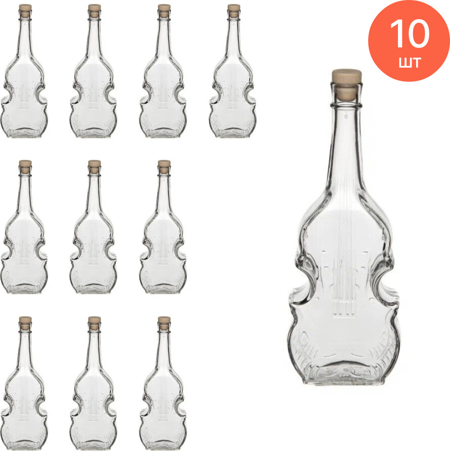 Графин Хрустальный звон Скрипка с пробкой прозрачный стекло 750мл / кувшин (комплект из 10 шт)