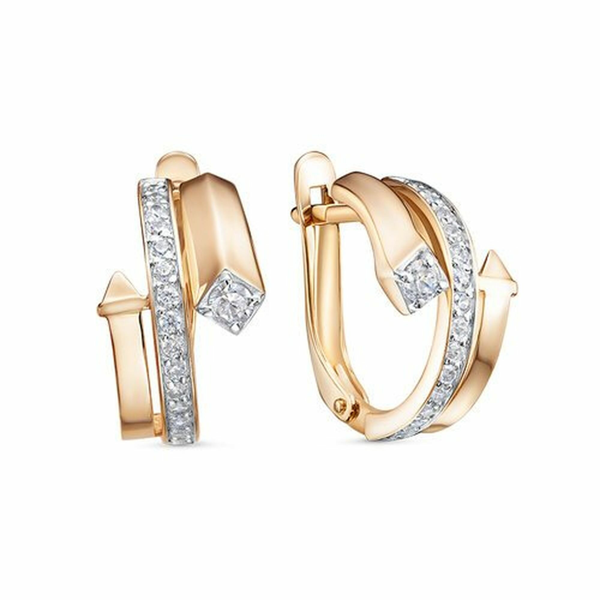 Серьги, красное золото, 585 проба, фианит