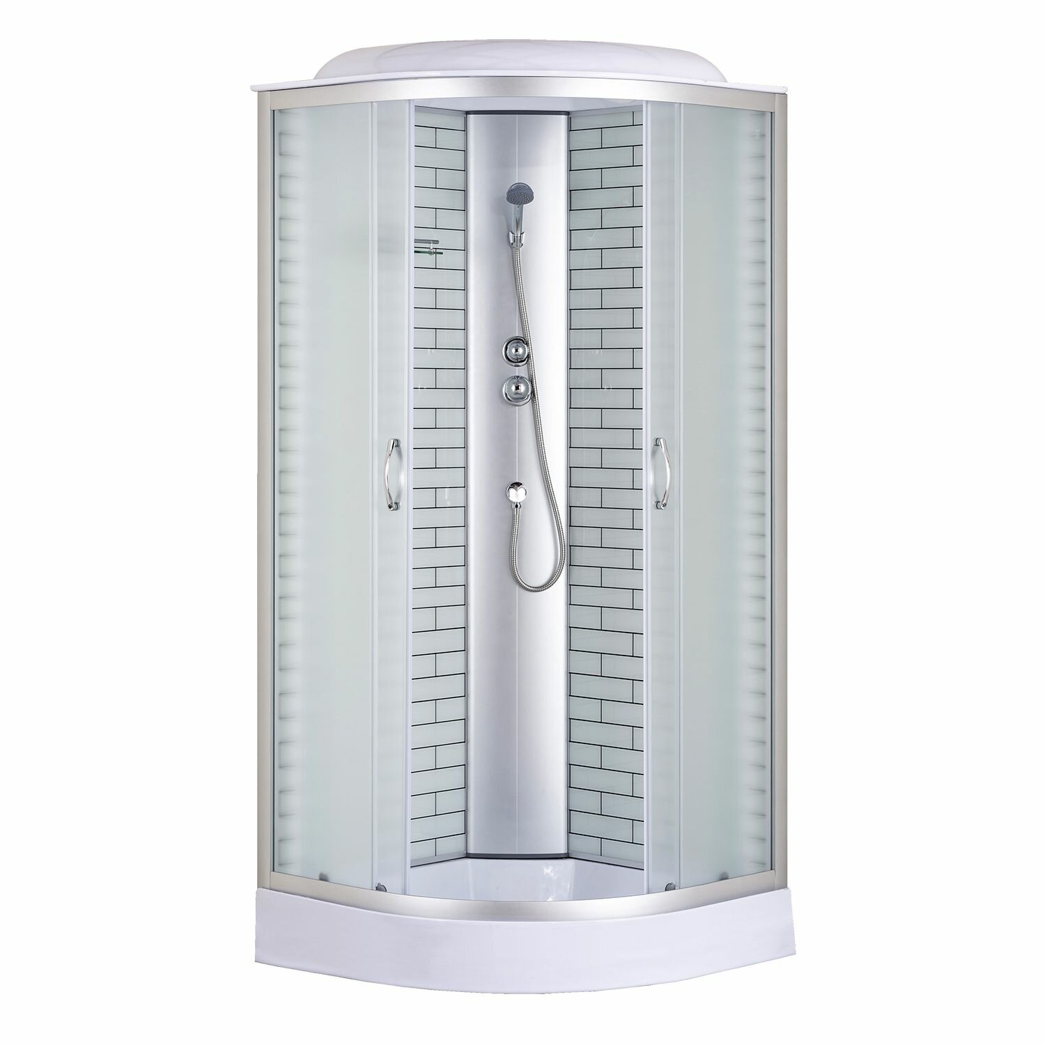 Душевая кабина Loranto 100х100х215 см поддон 13 см, белый кирпичный узор, матовое стекло, профиль хром (CS661013FW100)