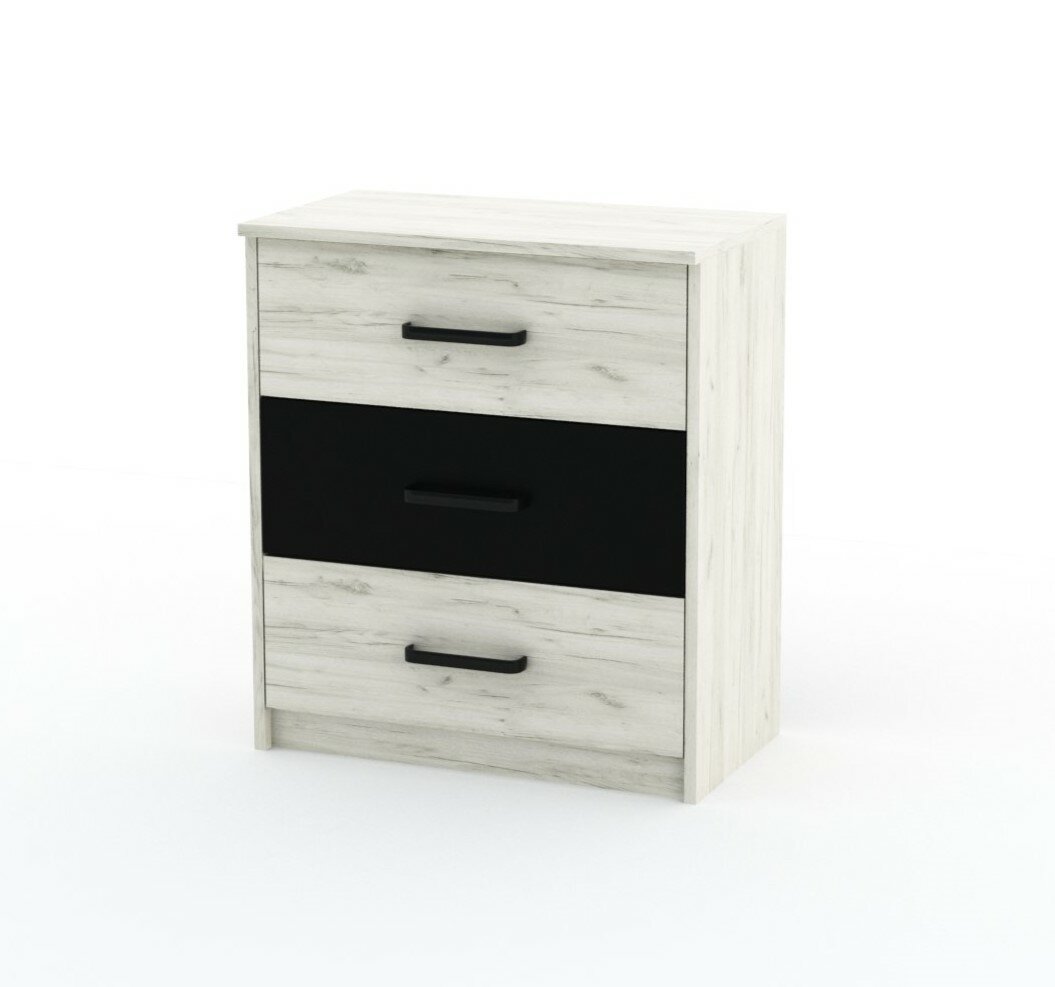Комод-тумба 3 ящика ЛДСП (62х35х70,8 см), ЛДСП Крафт белый/Чёрный
