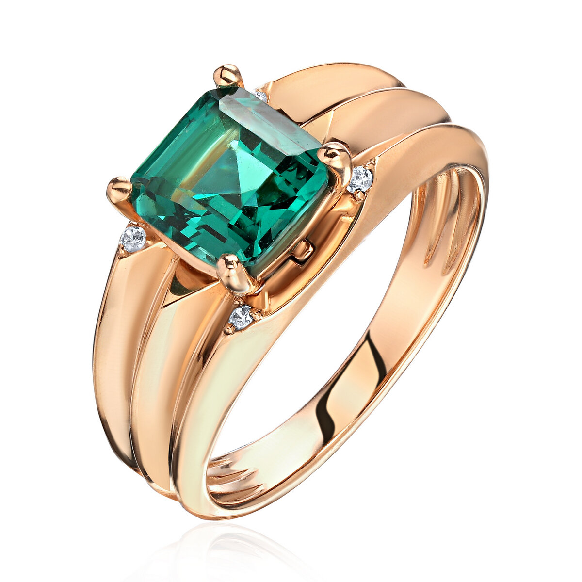 Кольцо, красное золото, 585 проба, турмалин, фианит