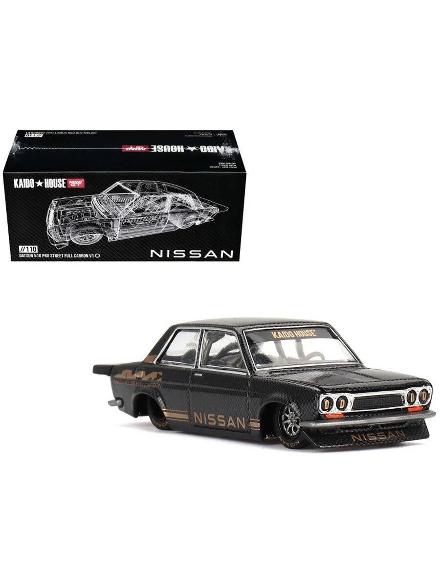 Коллекционная Premium машинка KAIDO HOUSE x Mini GT Datsun 510 Pro Street Full Carbon V1 Carbon (year 2024, KHMG110)