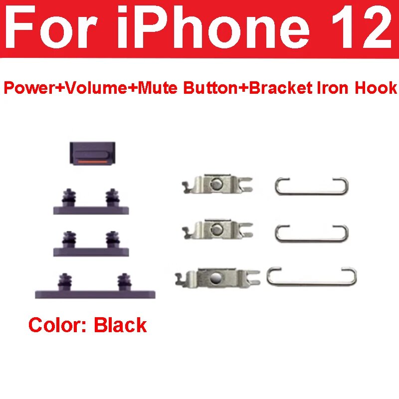 1 комплект Кнопка отключения звука + кронштейн железный крюк для iPhone 11 Pro кнопка отключения звука и небольшие металлические запасные части i12-Black