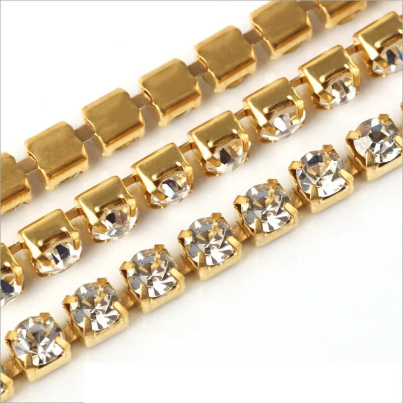 1-ярдовая плотная цепочка со стразами, золотая основа с когтями, блестящие кристаллы, стразы, отделка камней, цепочка со стразами, аксессуары, поделки