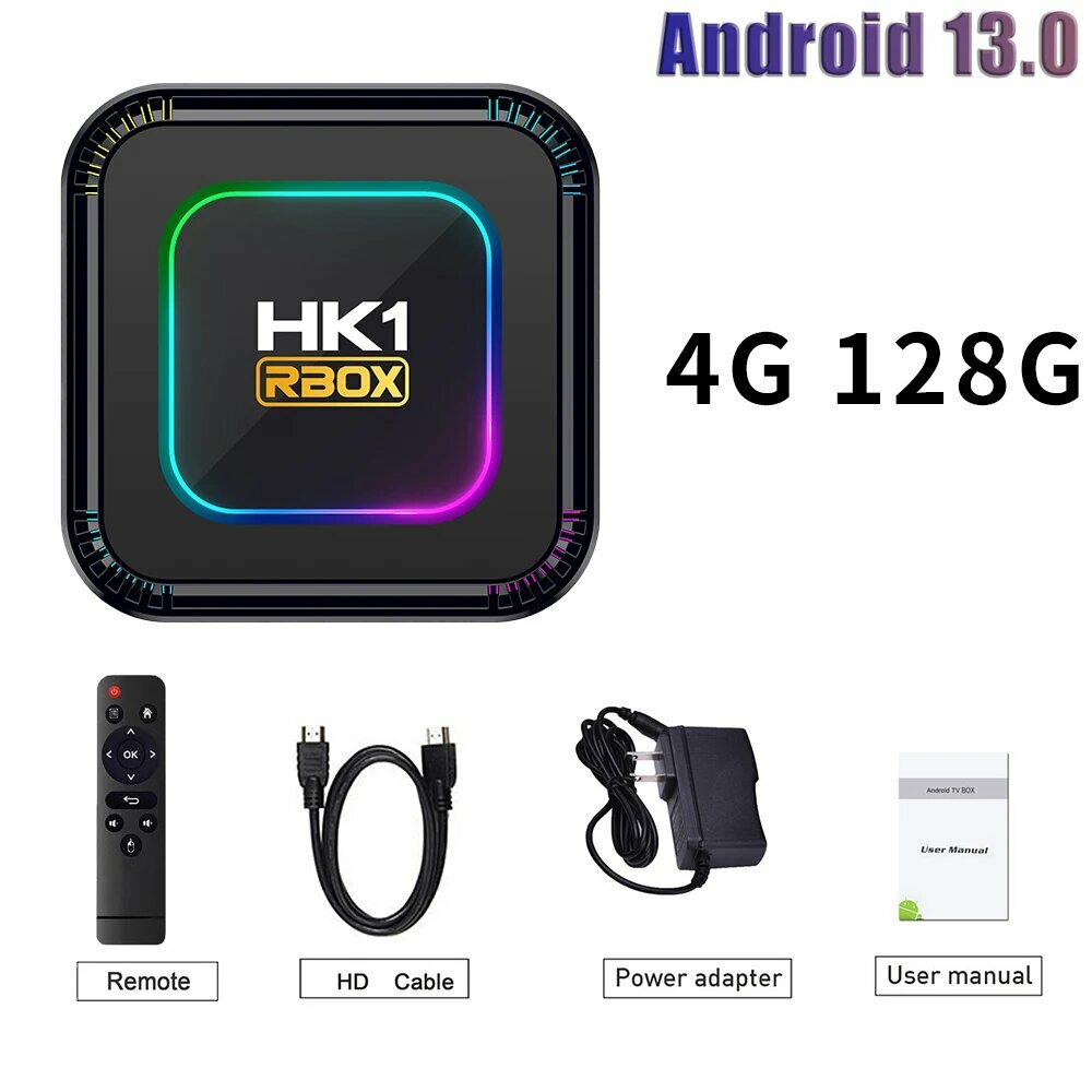 HK1 RBOX Android 13.0 Smart TV BOX ARM Cortex A53 2/4 ГБ RAM16/32/6 ГБ 8K 24fps 3D Wi-Fi 6 2,4G и 5G для Google Media Player