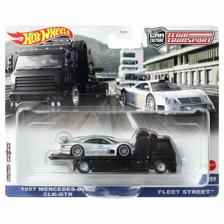 HKF46 Машинка металлическая игрушка Hot Wheels Premium Car Culture коллекционная модель премиальная Team Transport 1997 Mercedes-Benz CLK-GTR & Fleet Street 2 шт.