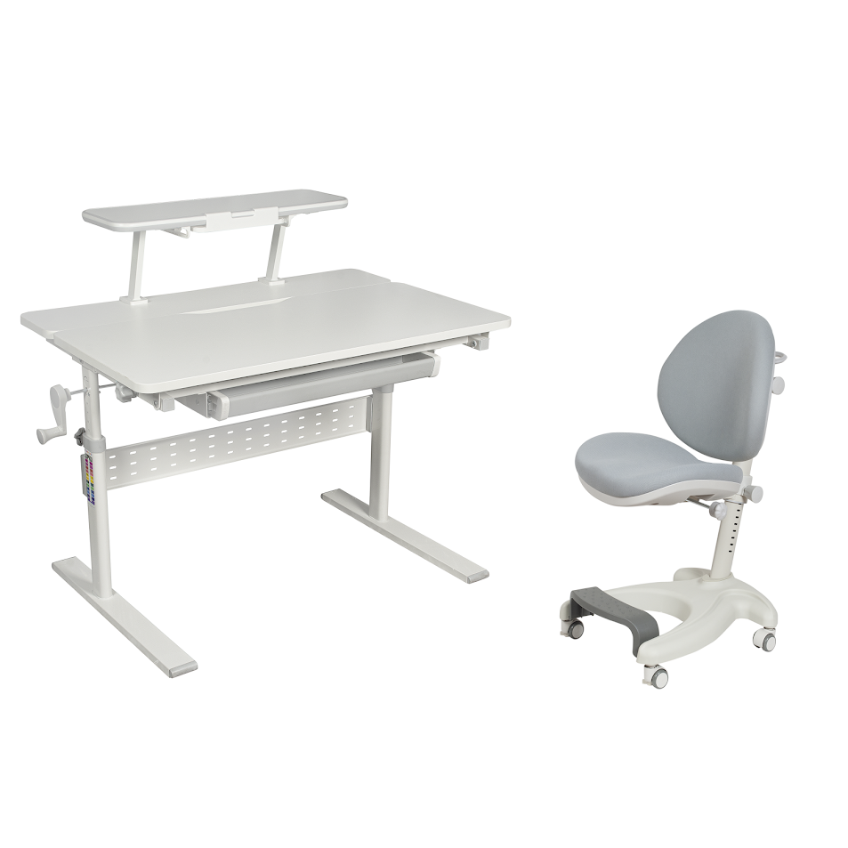 Растущий комплект FUNDESK Colore, парта+полка+кресло, серый, металл/пластик/ЛДСП