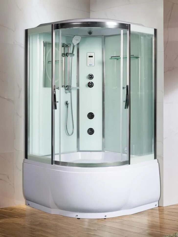 Душевая кабина WeltWasser Emmer 11055 10000003288 110x110x217 см, с крышей, гидромассажем, высокий поддон, профиль матовый хром, стекло прозрачное