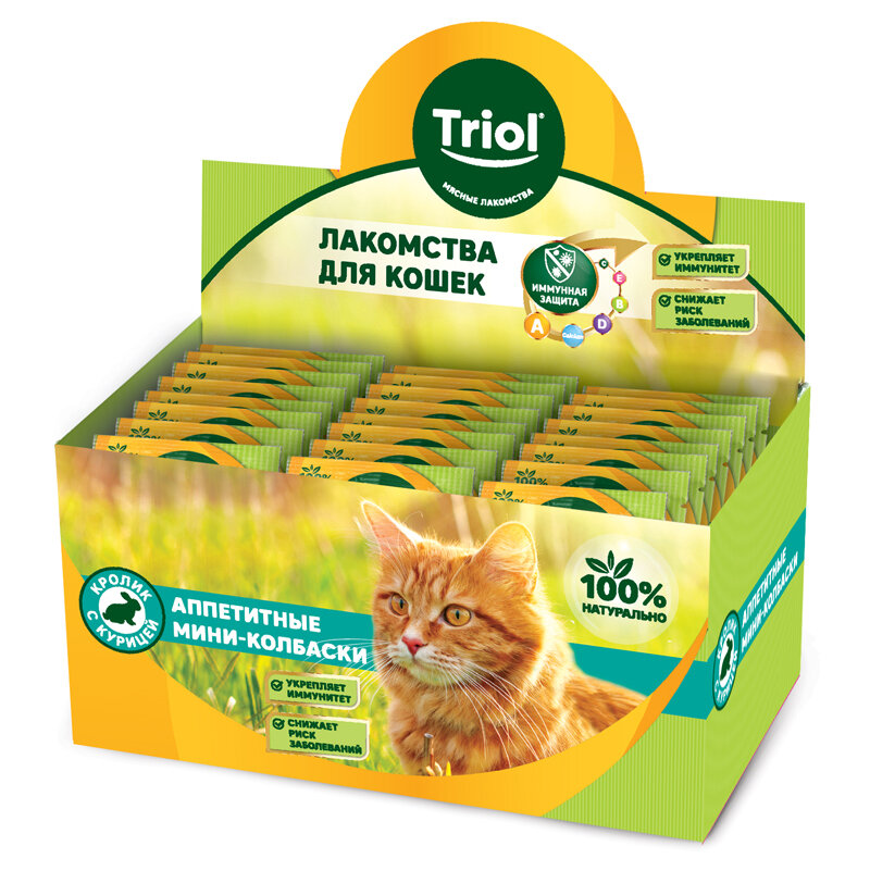 Triol Лакомство для кошек Аппетитные мини-колбаски из кролика с курицей, шоу-бокс (60уп*7г), 420г 0.42 кг