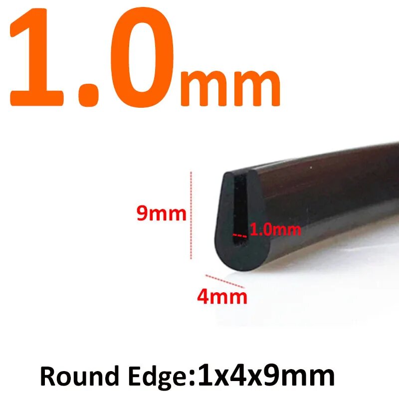 Резиновая уплотнительная лента U-образная черная 1-5 м 1x4x9mm( Round), 1Meter