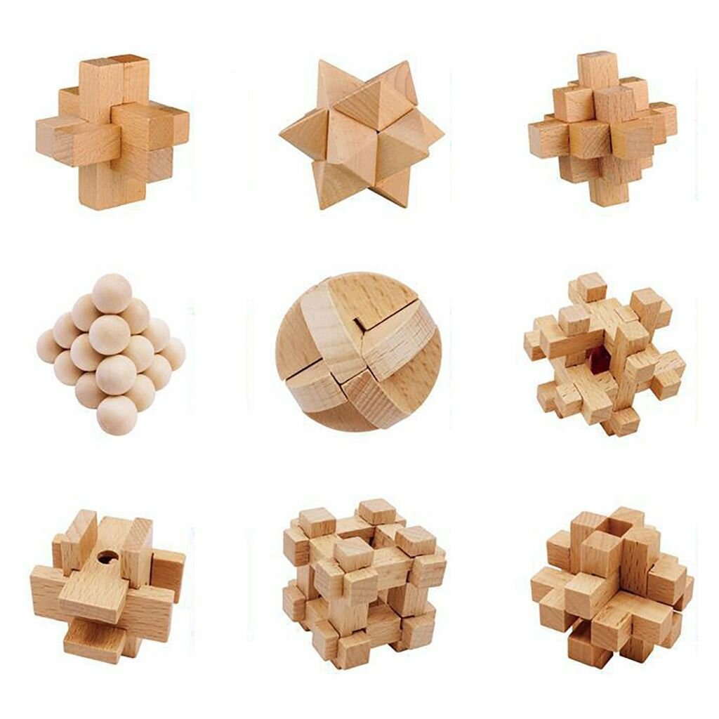 9шт 3D Деревянные мозги Тизеры Удаление сборки замков небольшая логика для взрослых подростков