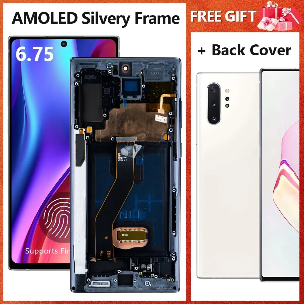 AMOLED для Sumsung Galaxy Note 10 Plus, сенсорный ЖК-экран Note10 + N975F, ЖК-дисплей с рамкой, замена дигитайзера в сборе Silvery Kit