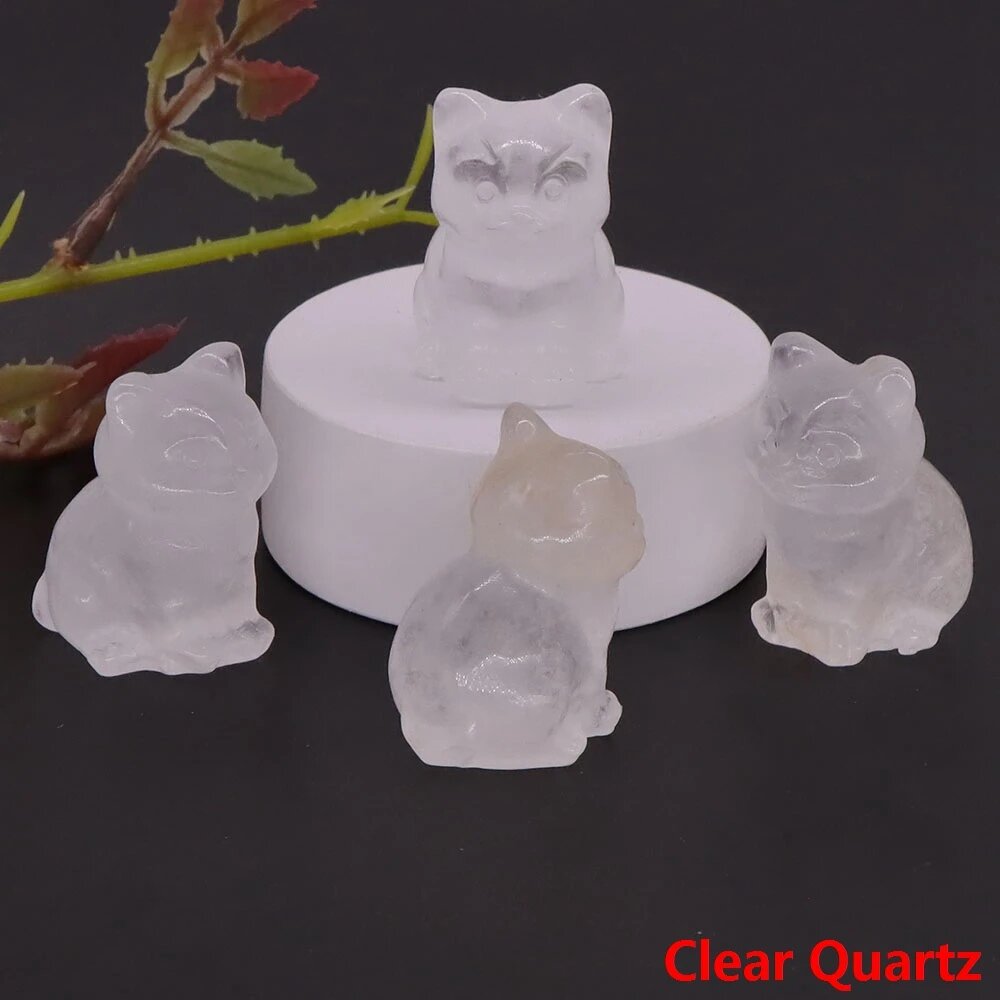 Статуя кота из камня Белый, 1 pc, Clear Quartz
