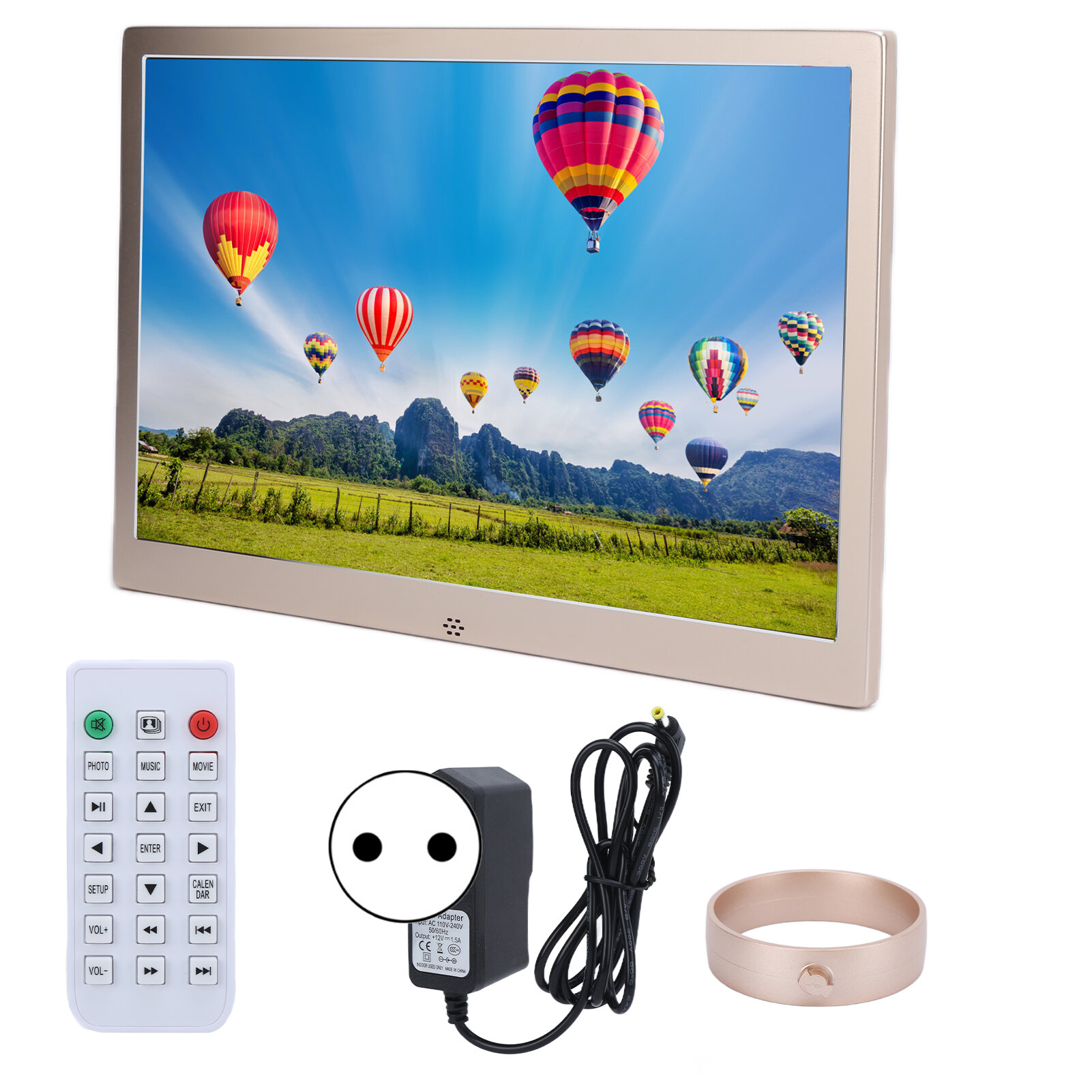 12-дюймовая металлическая цифровая фоторамка HD 1280x800, электронный альбом для MP3 и MPEG4, 100-240 В, золотистая вилка европейского стандарта.
